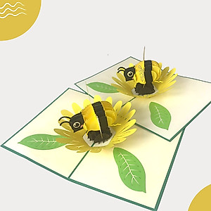 Paper Pop Up Cards 4.7x6.69 inch, bee with sunflower, 3D Popup Greeting Cards with Envelopes, perfect for pop-up bursting birthday gift.