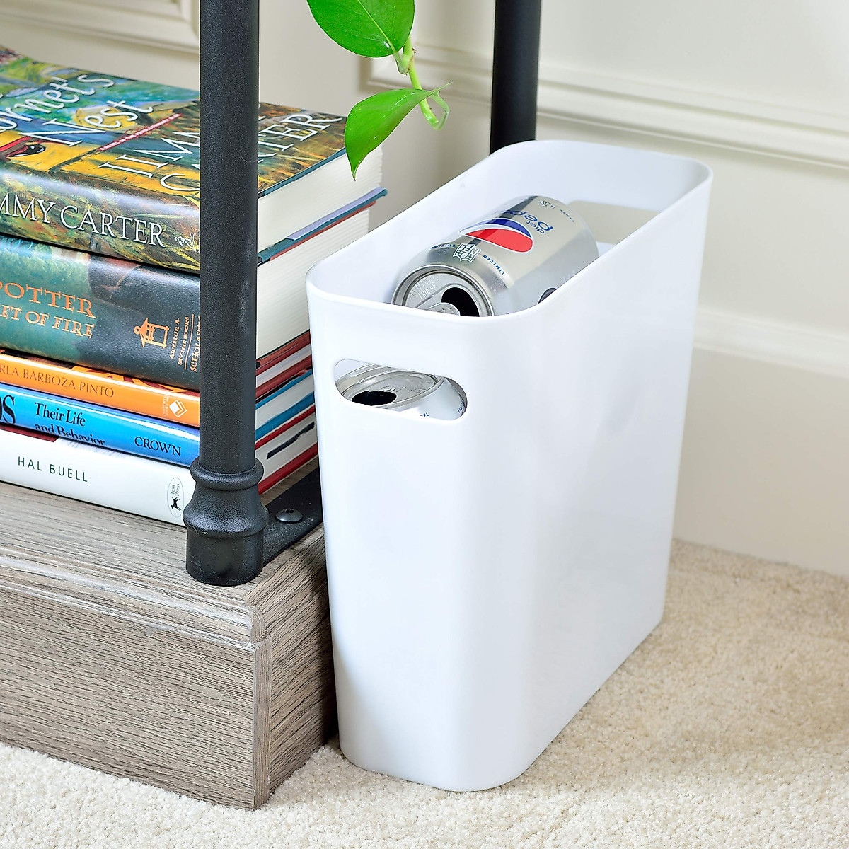 Youngever 1.5 Gallon Slim Trash Can, Plastic Garbage Container Bin, Small Trash Bin with Handles for Home Office, Living Room, Study Room, Kitchen, Bathroom (2 Pack White)