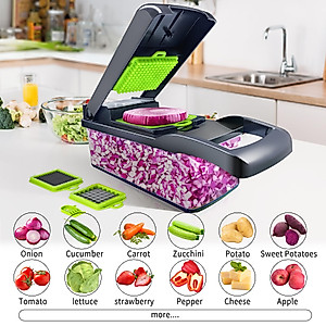 Vegetable with Container Chopper, Onion Cutter, Multifuctional Chopper, Vegetable Slicer Dicer Cutter, Veggie Chopper With 8 Blades, Food Salad Chopper Potato Slicer, Good Assistant in Kitchen