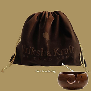 Vriksha Kraft Yarn Bowl with Crochet Hook Holder (7x4) – Wooden Large Knitting Bowl for Yarn – Free Pouch Bag – Knitting Gifts for Women and Knitters