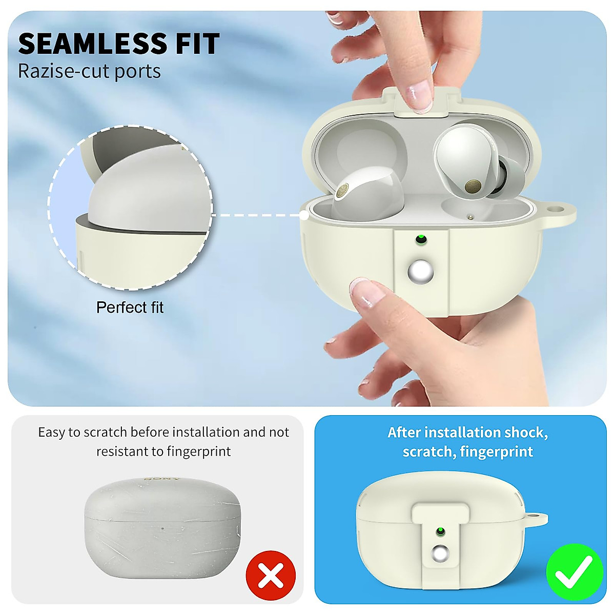 Secure Lock Case for Sony WF-1000XM5 Earbuds(2023), WOFRO Shockproof Anti-Scratch Silicone Protective Cover Skin Designed for Sony WF1000XM5 Sony XM5 Wireless Earbuds with Lanyard&Keychain (White)