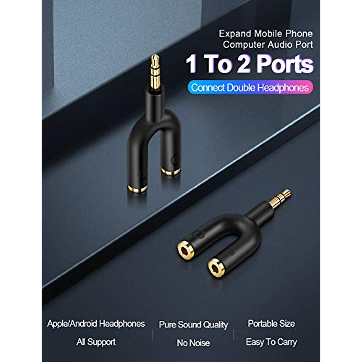 CableCreation Headphone Splitter Adapter, 3.5mm Male to 2 Port 3.5mm Female Y Jack Splitter Adaptor Compatible with Headset, Earphone, iPhone, iPad, iPod,Tablets, MP3 Players&More, Black