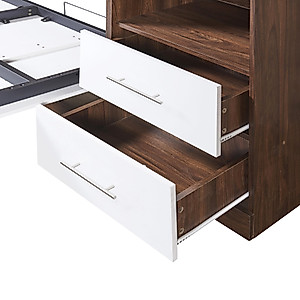 Hlcodca Murphy Bed, Full Size Murphy Bed Wall Bed with Storage Cabinet, Double -Layer Storage Rack, Double -Layer Drawer, Hide A Bed On A Cabinet, Space Saving
