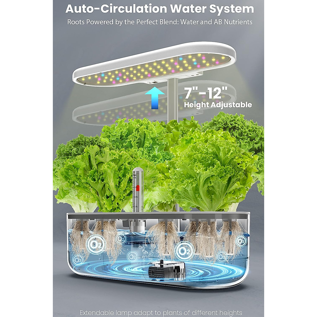 inBloom 12 Pods Hydroponics Growing System Indoor Garden with LED Grow Light and Pod Kit, Plants Germination Kit with 4.2L Water Pump Accelerate, Height Adjustable, Gardening Gifts for Women, White