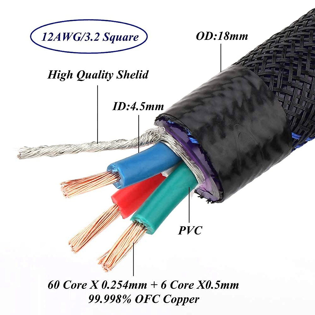Monosaudio 12AWG Audiophile Power Cord HiFi Power Cable 125V 15A with Rhodium Plated Plug Braided Sleeve Audio Power Cable for Power Filters/Turntables/Amplifiers/CD&DAC Player(6.6FT/2M)