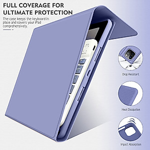 ABEIFAN iPad Pro 11 inch Case with Keyboard, Wireless Detachable Keyboard for iPad Pro 11-inch 4th 2022/ 3rd 2021/2nd 2020 with Pencil Holder, Grey Purple