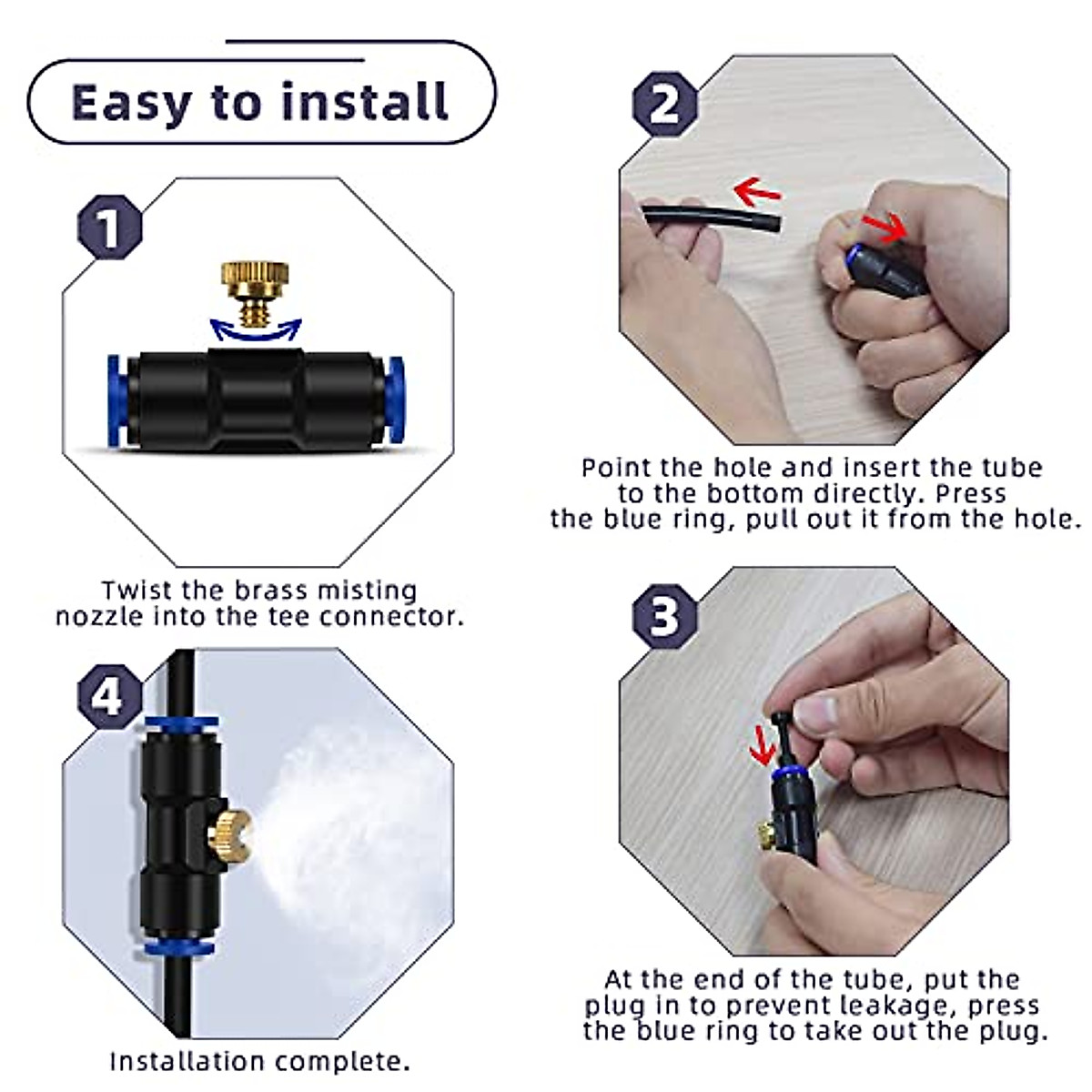 Brass Misting Nozzle Kit, 6 Mister Nozzles + 4 Tee Connectors + 1 End Plug for Outdoor Cooling Misting System