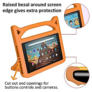 Kids Case for ＨＤ10 Tablet(9th/7th/5th Generation,2019/2017/2015 Release)-SHREBORN Lightweight Shockproof Case with Cute Cat Handle Stand, Not fit iPad Samsung 10 inch Tablet-Orange