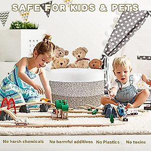 Large Woven Cotton Rope Basket - 22" x22"x 14", Baby Laundry Basket, Blanket Basket, Storage Baskets, Home Organizing Bins and Nursery Decor with Handle for Blankets, Toys, Clothes(White & Brown)