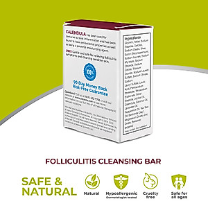 terrasil Folliculitis Soap - Soothing Folliculitis Treatment & Care of Ingrown Hair. All-Natural Anti-Itch Calendula Soap, Dermatologist Tested & Hypoallergenic Approved, Cleansing Bar (75gm)