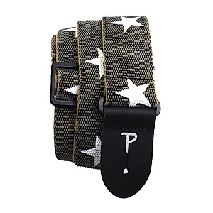 Perri's Leathers, Distressed Grey with US Flag Stars Themed, Cotton Guitar Strap, Anti-Slip, Classic, Suitable for Each Level, Adjustable from 39 to 58 Inch, Compatible with All Button Lock Systems