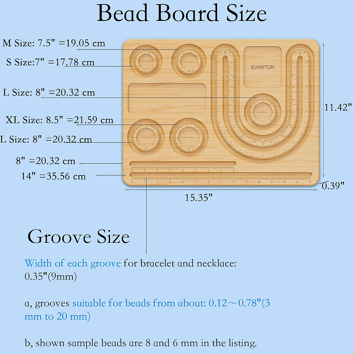 Svartur Bead Board with Beads, 1200 Pcs 8mm Glass Beads & Bead Board with case, Complete Jewelry Making Beading Set