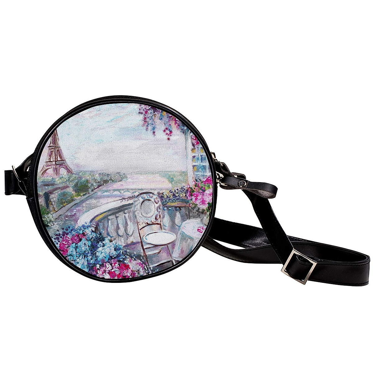 Paris Tower Oil Painting Canvas Crossbody Bag Round shoulder Bag Circle Purse