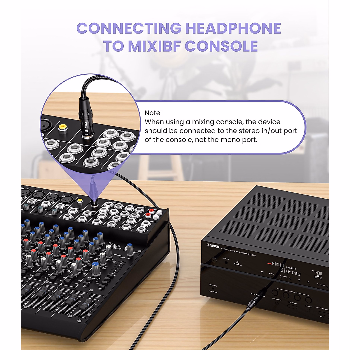 tisino 1/4 Mono to 1/8 Stereo Cable, 3.5mm TRS Stereo to 1/4 inch TS Mono Interconnect Cable (Mono to Stereo Adapter) - 10 feet