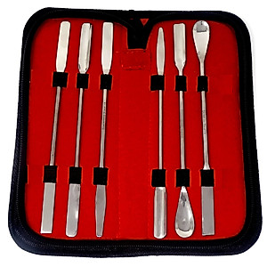 6 PCS Micro Lab Spatula Sampler Set, Stainless Steel Double Ended Sampling Spoon Mixing Spatulas, Square, Scoop, Round & Tapered Arrow End, 7" Length