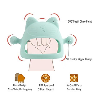 KRYHONVA Cat Glove Silicone Baby Teething Toy for 6month-3year Infants, Baby Chew Toys for Sucking Needs, Hand Pacifier for Breast Feeding Babies, Car Seat Toy for New Born