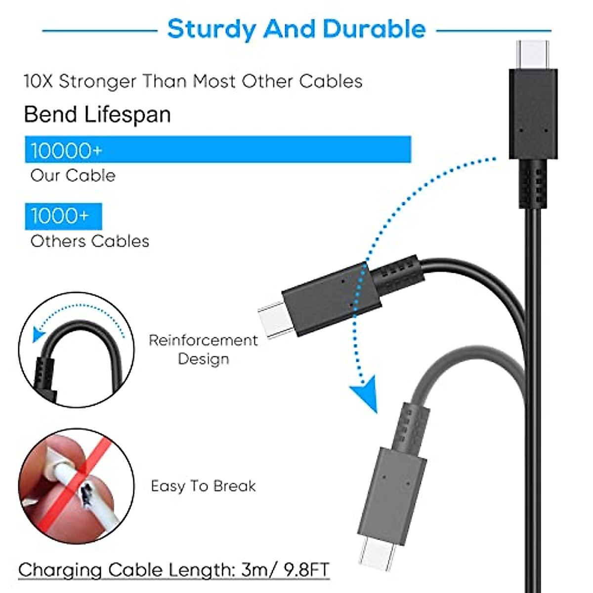 Charging Cable for Switch/Switch Lite/Switch OLED, Charger for Switch and Switch Lite, for Samsung Galaxy S9 S8 Note 8 and Other USB C Cable (9.8ft) Black