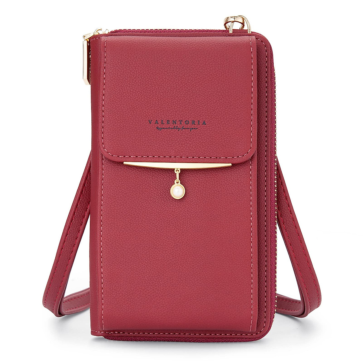 Valentoria Small Crossbody Bag Cell Phone Purse Wallet Leather Card Slot Clutch for Women Burgundy