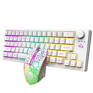 FELICON 2.4G Wireless Mini Gaming Keyboard and Mouse Combo, RGB Backlit TKL Mechanical Feel Keyboard and 7 Color Crack Illuminate Mouse, Mouse Pad for Windows, Computer, Desktop, PC, Notebook