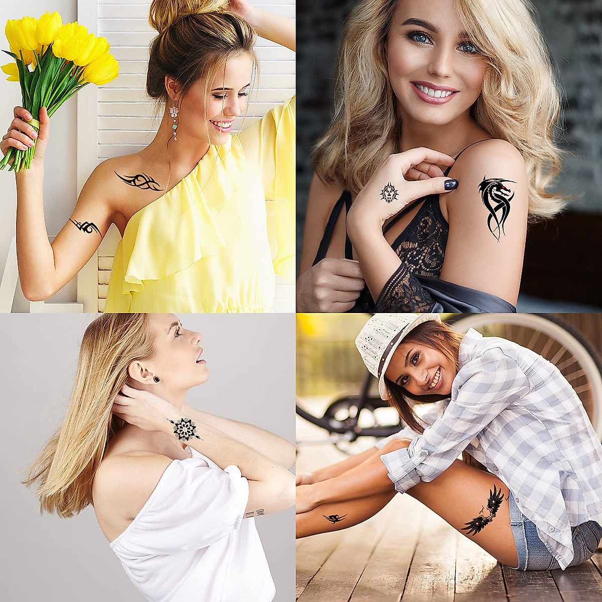 Hotoyannia 72 Sheets Halloween Tiny Temporary Tattoos Stickers, Fake Tattoos That Look Real And Last Long, Halloween Tattoos Include Black Scary Wolf Lion Tiger Skeleton Skull Tattoos