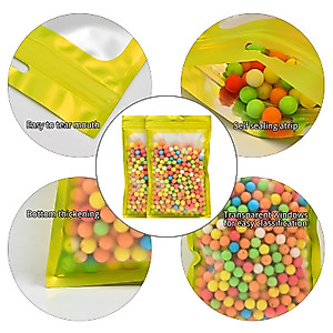 100 Pack Smell Proof Bags, Odorless Mylar Bags with clear Window Foil Pouch for Food Self Sealing Storage Supplies (Green, 3x4.7 inch)