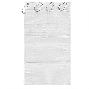 Hanging Mesh Shower Organizer, Mesh Shower Caddy Curtains Organizer Bathroom Toiletry Wall Door Hanger Organizer Kids Bath Toy Organizer with 6 Pockets, 4 Rings
