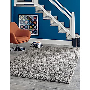Rugs.com - Über Cozy Solid Shag Collection Rug – 9' x 12' Cloud Gray Shag Rug Perfect for Living Rooms, Large Dining Rooms, Open Floorplans