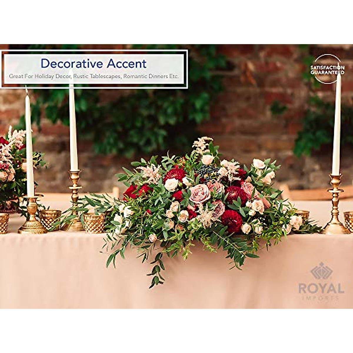 Royal Imports Unscented Taper Candles, Elegant Premium Quality, Dripless & Smokeless, Hand-Dipped Dinner Candles for Wedding, Holiday, Home Decor - 9 Hour Burn Time - Set of 12 (12 Inch, Ivory)