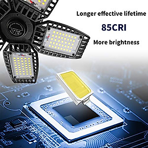 LUSAF 15000LM LED Garage Light 150W Aluminum Alloy Garage Ceiling Lights with E26 E27 Medium Base 5 Adjustable Panels Shop Light Barn Light Bay Light Garage Lighting