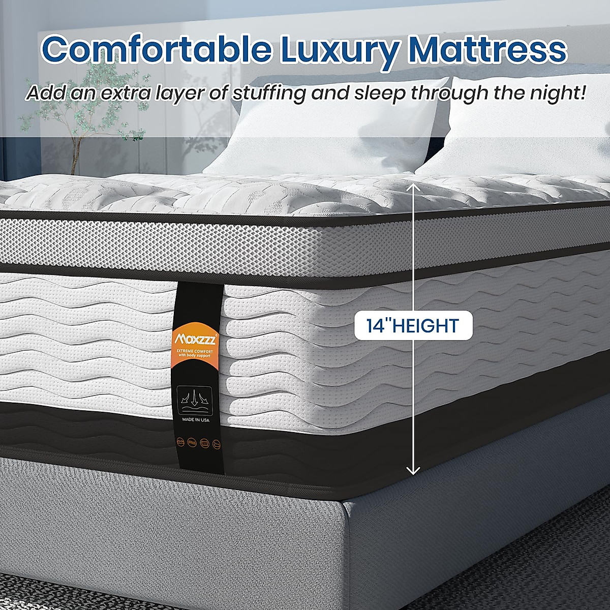 Maxzzz 14 inch King Hybrid Mattress in a Box, Cooling Gel Infused Memory Foam and Pocket Spring Mattress, Medium Firm, 76x80 inches
