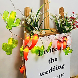 Tropical Themed String Lights Chili Pepper Cactus LED String Lights Battery Powered for Desert Texas Cowboy Wreath Bedroom Wedding Home Party Christmas Decor