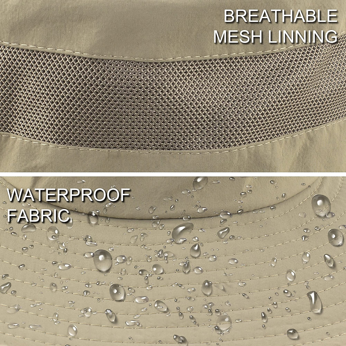 Muryobao Men's Boonie Hat UPF 50+ Summer Sun Hat UV Protection Wide Brim Waterproof Bucket Hat for Safari Garden Beach Fishing Cap Khaki