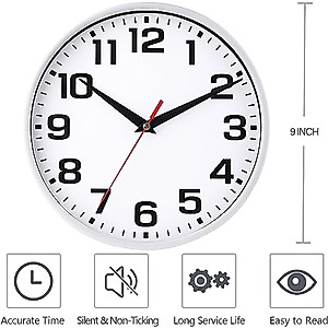 Rulart Wall Clock Battery Operated Bedroom - Modern Kitchen Small Silent Analog Round Simple Quiet Quartz Black Wall Clocks Non Ticking Bathroom Office Garage School