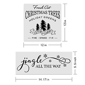 8Pcs Large Christmas Stencils-12x12 Inches Reusable Merry Christmas Stencils Including Candy Cane/Christmas Tree/Gingerbread/Reindeer/Jingle All The Way, Make Your Own Farmhouse Christmas Wood Signs