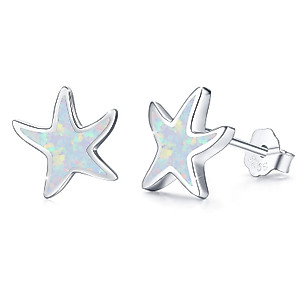 CUOKA MIRACLE Starfish Earrings Opal Stud Earrings 925 Sterling Silver Sea Star Beach Stud Earrings Hypoallergenic Earrings Tiny Small Earrings Gifts for Women White Opal