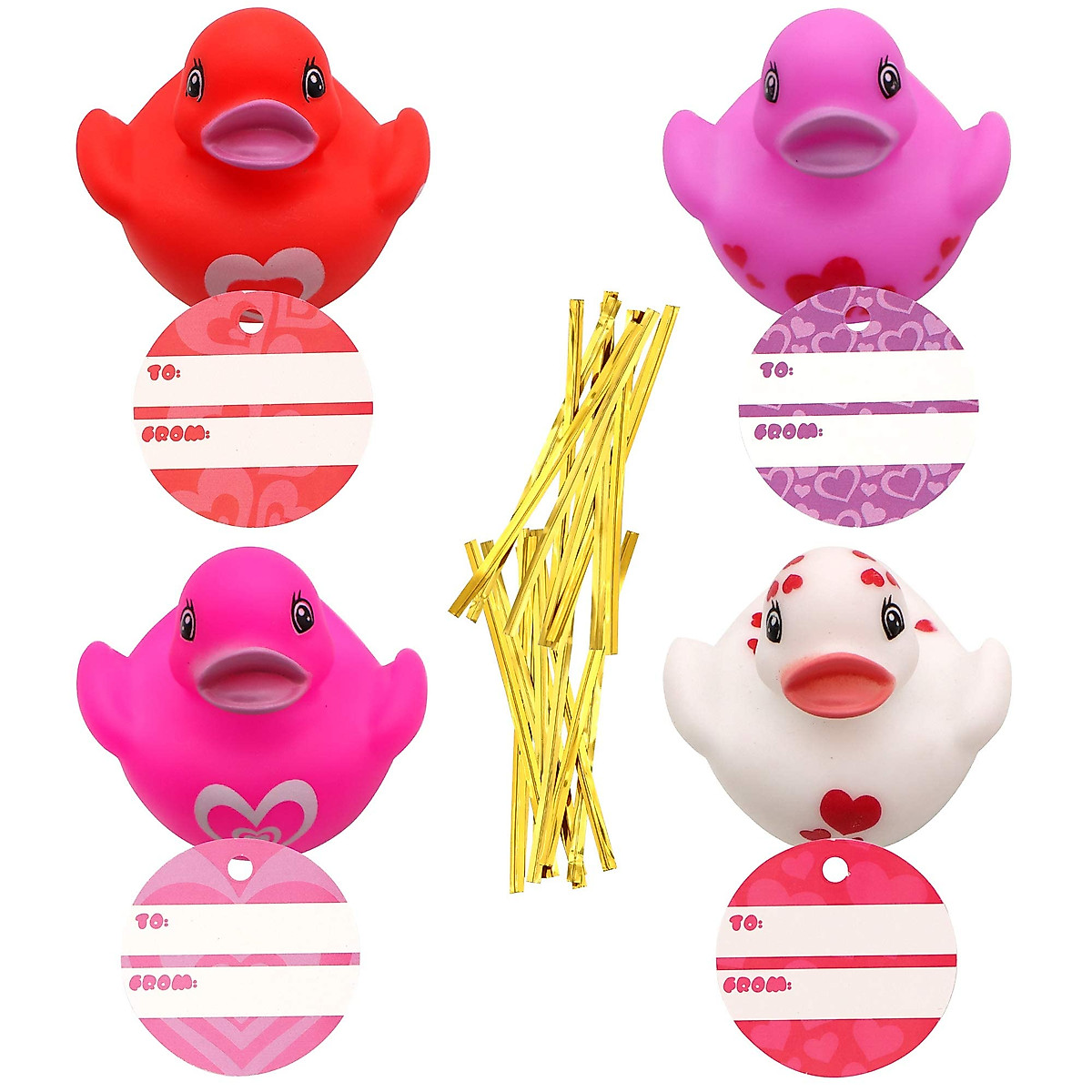 JOYIN 28 Pack Valentine’s Day Gift Cards with Gift Mini Rubber Duck Bath Toys for Classroom Exchange Prizes, Valentine Party Favors Toys
