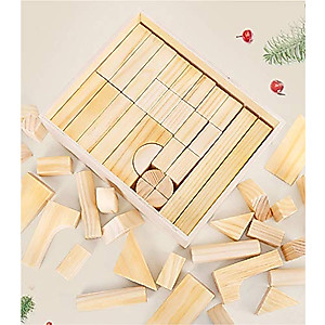 Onshine Large Wooden Blocks for Toddlers 1-3, 64 Pieces Big Wood Building Blocks Set with Wooden Storage Box, Large Toddler Blocks Building and Stacking Toys Construction Set