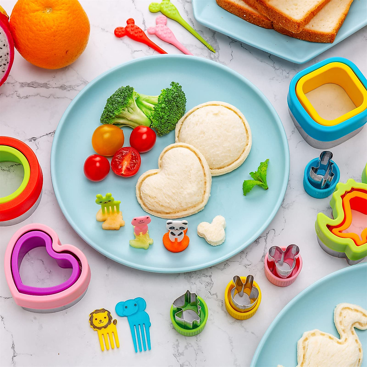 Sandwich Cutter for Kids 22 Piece (MEDIUM), Nifogo Cookie Cutters and Sealer Set, Bread Decruster Pancake Maker Heart Square Circle Dinosaur Shape DIY Mold for Boys Girls