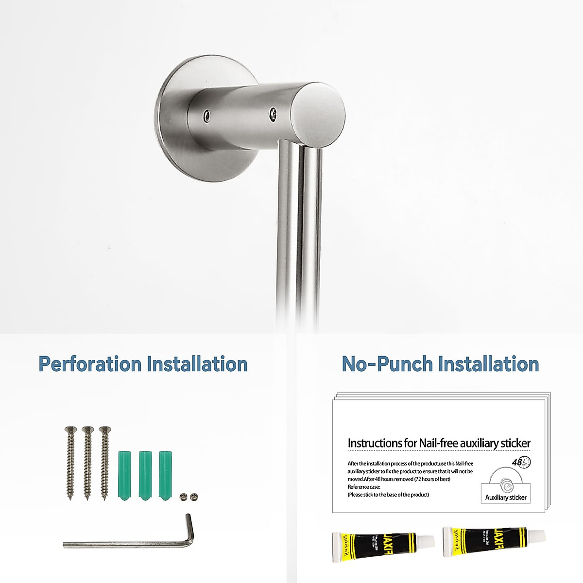 Shower Slide Bar Adjustable Handheld Shower Head Holder Wall Mount - 15inch All-Metal Shower Head Slide Bar Compatible with Bathroom Drill Free Glue Installation - Brushed