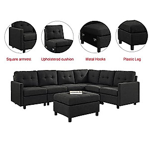Moxeay Convertible Sectional Sofa with Ottoman Modular Sectional Sofa L Shaped Couch 6 Seater Sectional Couches for Living Room Apartment, Dark Grey