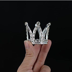 JORCEDI Mini Crown Princess Topper Rhinestone Tiara Ornaments Cake Decorating For Baby Shower Birthday Wedding Christmas Theme Party Photo Prop Silver