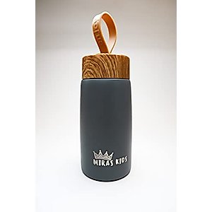 Miras Kids 9 oz Insulated Thermos Flask - Kids Vacuum Insulated Water Bottle - Leak-proof Vacuum Stainless Steel flask for baby formula (Gray & Pink) (Gray)
