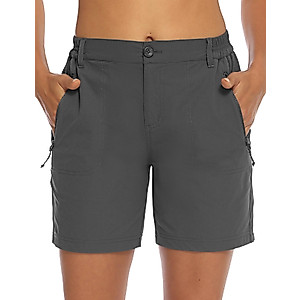 TBMPOY Womens 6" Hiking Cargo Shorts Quick Dry with Pockets Lightweight Work Golf Short Outdoor Active Summer for Women Dark Grey L