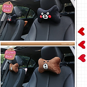 Azoepart 2PCS Car Cute Headrest Pillow Cartoon Car Neck Pillow Comfortable Soft Car Seat Plush Pillow Head Rest Cushion Universal Headrest Pillow for Travelling Car Seat and Home, Brown Bear