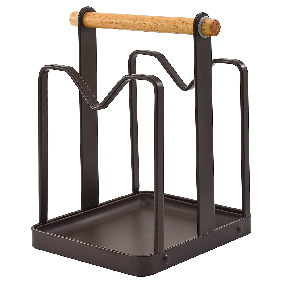 VANRA Cutting Board Organizer Metal Steel Pot Lid Holder Stand Kitchen Countertop Pot Pan Lid Rack, 2 Slots (Deep Brown)