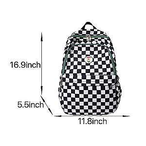 MININAI Cute Checkered Backpack Fit 15.6 Inch Laptop Checkerboard Light Academia Aesthetic Kawaii Preppy Y2k Backpack (Black,One Size)