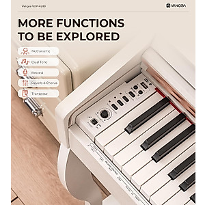 Vangoa Digital Piano 88 Keys Weighted Hammer Action White Home Digital Piano Bundle for Beginner Professional Adult with Wooden Stand, Slide Key Cover, Three Pedals, Power Adapter