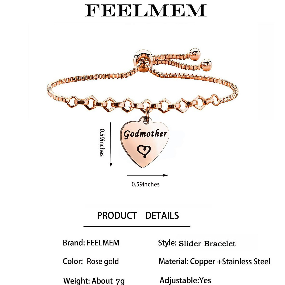 FEELMEM Godmother Bangle Bracelet,Goddaughter Bangle Bracelet,Baptism Gift for Godmothers/Goddaughters (Godmother Slider RG)