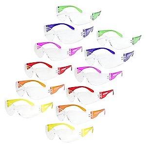 JORESTECH Kids Safety Glasses UV Protection Anti Scratch Clear Frameless with multi color temples Glasses, Meets ANSI Z87+ Standards, Eye Protection Activewear Pack of 12 (LS-375-MULT)