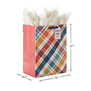 Hallmark 17" Extra Large Plaid Gift Bag with Tissue Paper and Gift Tag (Happy You Day) for Birthdays, Father's Day, Graduations